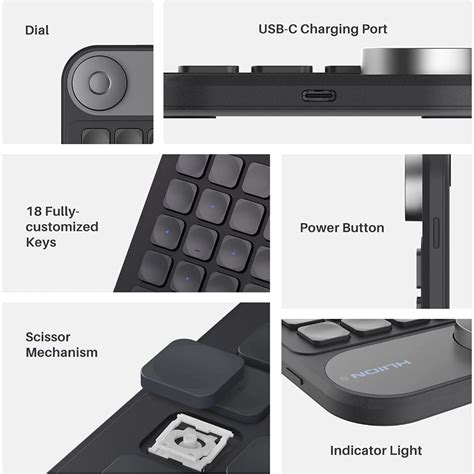 Huion Keydial Mini Bluetooth Programmable Keypad With Dial 5 Keys Anti Ghosting 18 Customized