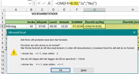 Hantera Tid Och Klockslag I Om Formler Excelbrevet