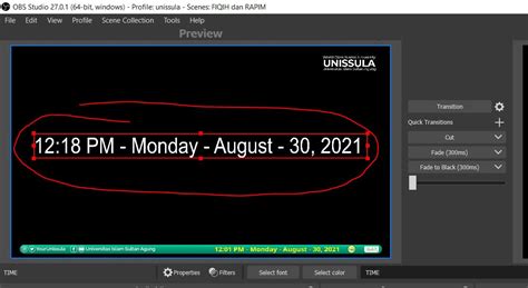how to make a realtime time clock datetime on obs live streaming