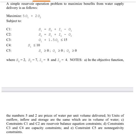 Solved A Simple Reservoir Operation Problem To Maximize Chegg