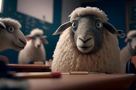Premium Ai Image Illustration Of Sheep Sit At School In The Classroom