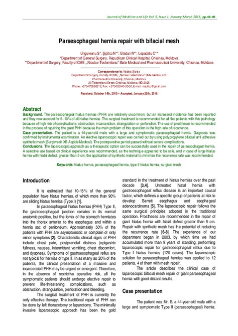 Pdf Paraesophageal Hernia Repair With Bifacial Mesh
