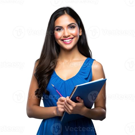 Smiling Woman Holding Notebook And Pen On Transparent Background 46459457 PNG