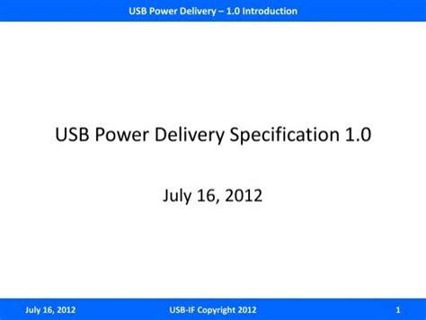 Usb Power Delivery Specification 1 0