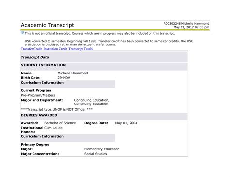Academic Transcript Pdf