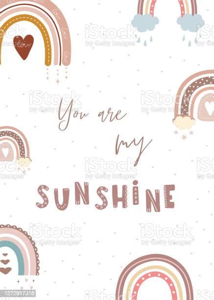 다른 색상의 보헤미안 스타일의 트렌디 한 무지개 당신은 내 햇빛입니다 포스터 또는 엽서에 대한 어린이 일러스트레이션 낙서 아트 요소 현대 벡터 일러스트레이션 0명에 대한