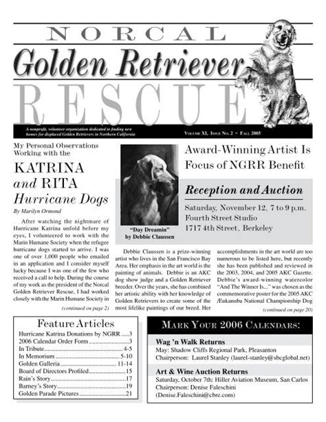 Newsletter 2005 Vol Xi Issue 2 Norcal Golden Retriever Rescue