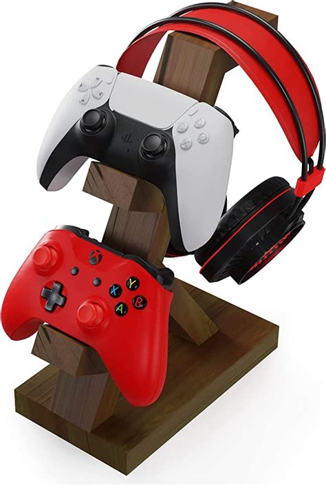 Wooden Controller Stand With Headphone Holder For Video Game Controllers