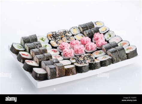 Japanese Food Restaurant Sushi Maki Gunkan Roll Plate Or Platter Set Sushi Set And Composition