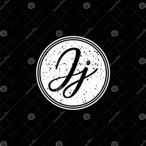 J J Initial Handwriting In Black And White Circle Frame Design Stock Vector Illustration Of