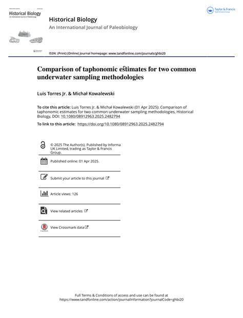 Pdf Comparison Of Taphonomic Estimates For Two Common Underwater Sampling Methodologies