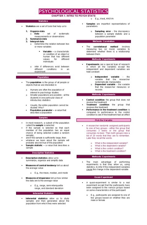 CHAP 1 Psych Stats Final PSYCHOLOGICAL STATISTICS CHAPTER 1 INTRO TO PSYCH STATS Statistics