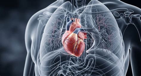 3d Render Of Human Heart And Lungs Within Translucent Chest Stock Illustration Illustration Of