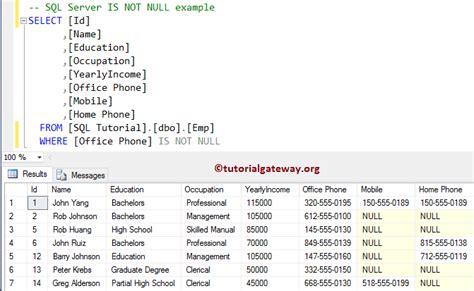 SQL IS NOT NULL