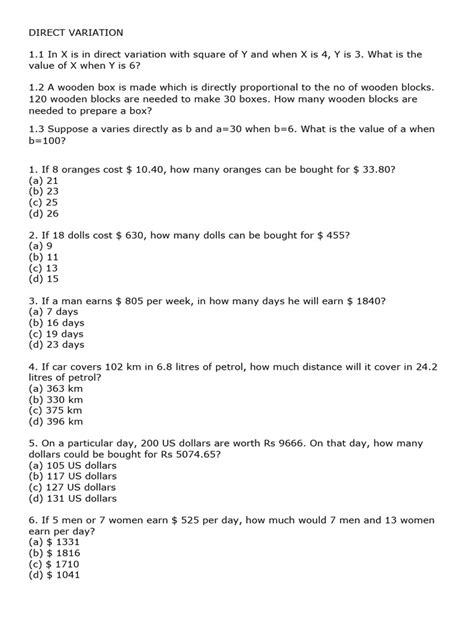 Direct Variation Pdf Teaching Methods And Materials Direct Variation Pdf Teaching Methods And Materials