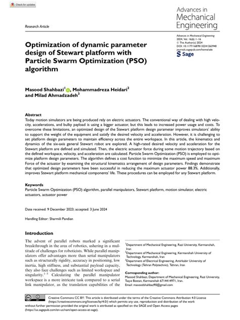 Shahbazi Et Al 2024 Optimization Of Dynamic Parameter Design Of Stewart