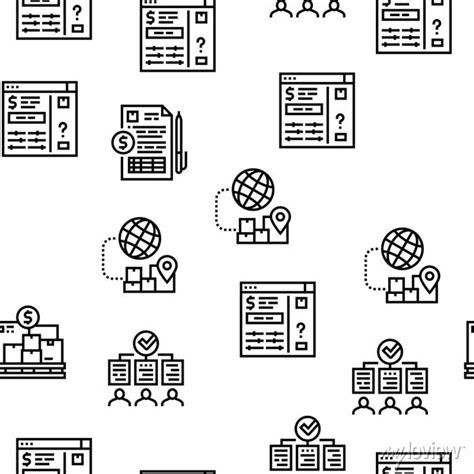 Procurement Process Vector Seamless Pattern Thin Line Illustration Posters For The Wall