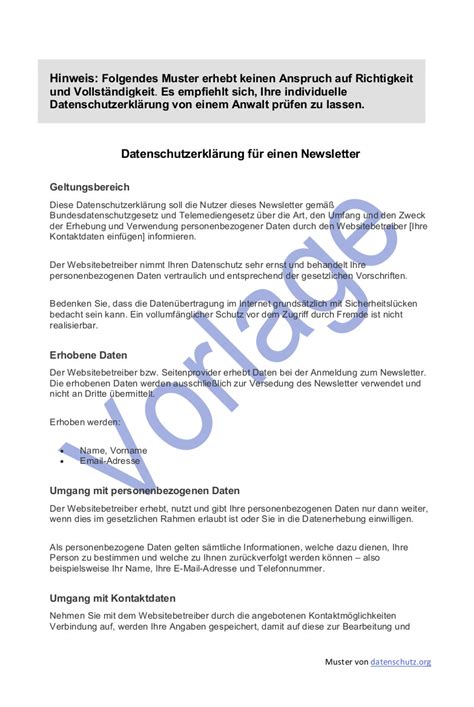 Datenschutz Muster