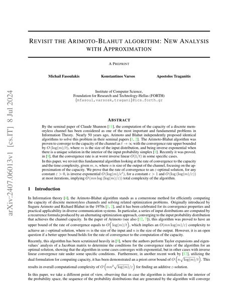 Pdf Revisit The Arimoto Blahut Algorithm New Analysis With Approximation