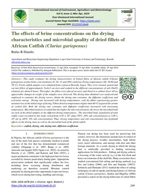 The Effects Of Brine Concentrations On The Drying Characteristics And
