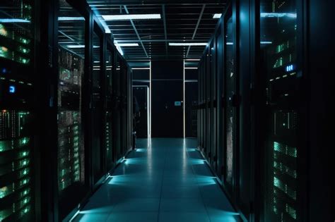 Premium Ai Image A Long Hallway With Rows Of Servers In A Data Center Generative Ai