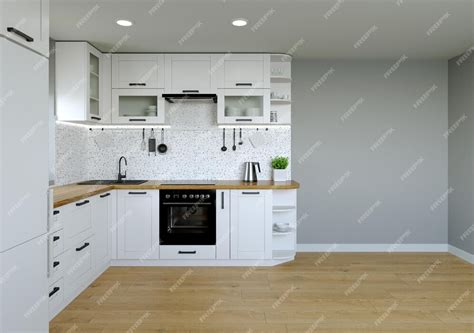 Premium Photo Kitchen Interier 3d Rendering Of A Bright Kitchen