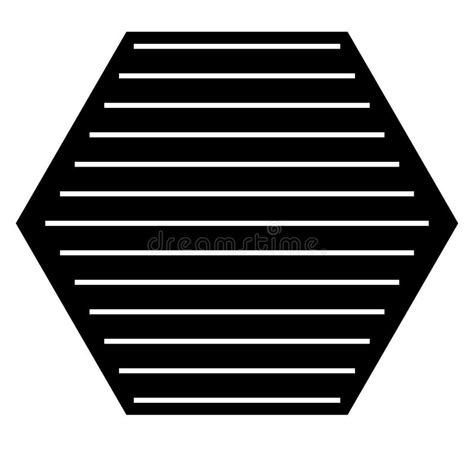 Monochrome Vector Graphic Of A Black Hexagon Intersected By White Parallel Lines Stock Vector