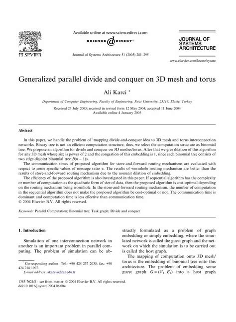 Pdf Generalized Parallel Divide And Conquer On 3d Mesh And Torus Dokumentips