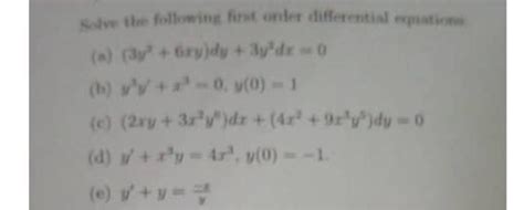 Solved Save The Following Fint Order Differential Equatione