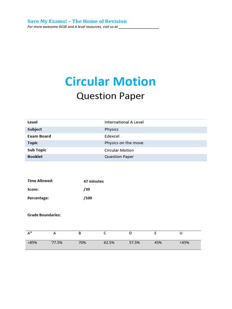 44 Circular Motion Edexcel Ial Physics Qp Pdf