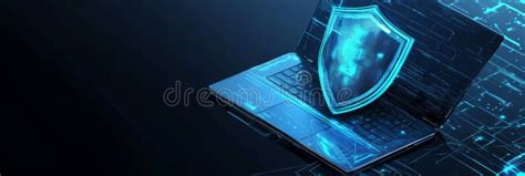 Exploring The Cyber Security And Insurance Concept Utilizing A Futuristic Shield Symbolism Stock