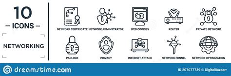 Networking Linear Icon Set Includes Thin Line Network Certificate Web