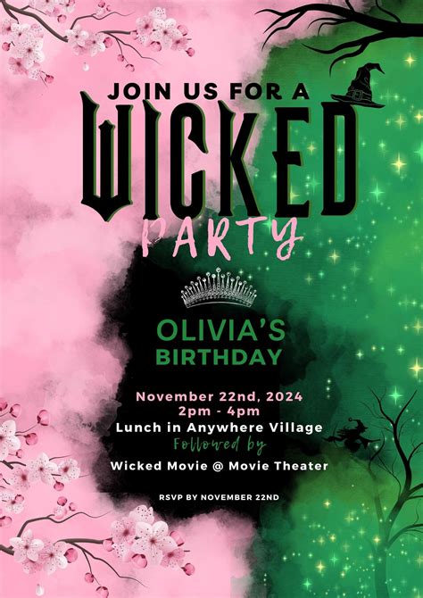 Wicked Party Invite With FREE Favor Tags And Menu Perfect For A Wicked Themed Party All
