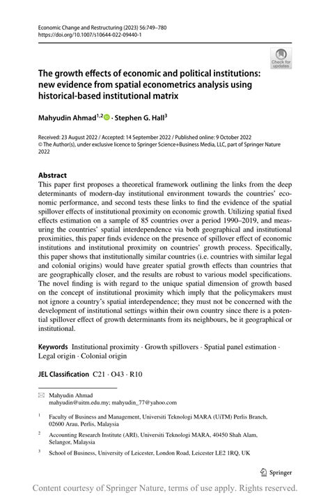The Growth Effects Of Economic And Political Institutions New Evidence From Spatial