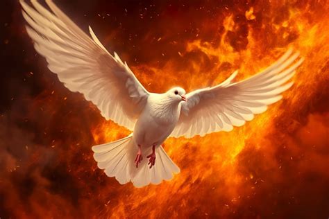 오순절 일요일 불을 배경으로 날아다니는 흰 비둘기 사도들과 예수의 다른 추종자들에게 강림하는 성령의 상징 Generative