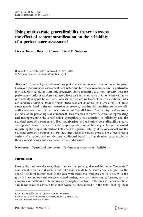 Pdf Using Multivariate Generalizability Theory To Assess The Effect Of Content Stratification
