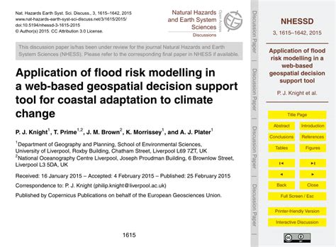 Pdf Application Of ﬂood Risk Modelling In A Web Based Geospatial Decision Support Tool For