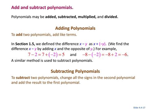 Ppt 4 4 Adding And Subtracting Polynomials Graphing Simple Polynomials Powerpoint