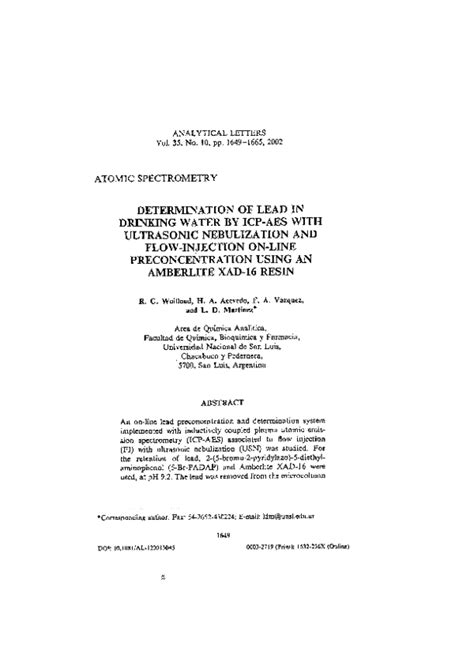 Pdf Speciation And Preconcentration Of Vanadium V And Vanadium Iv In Water Samples By Flow