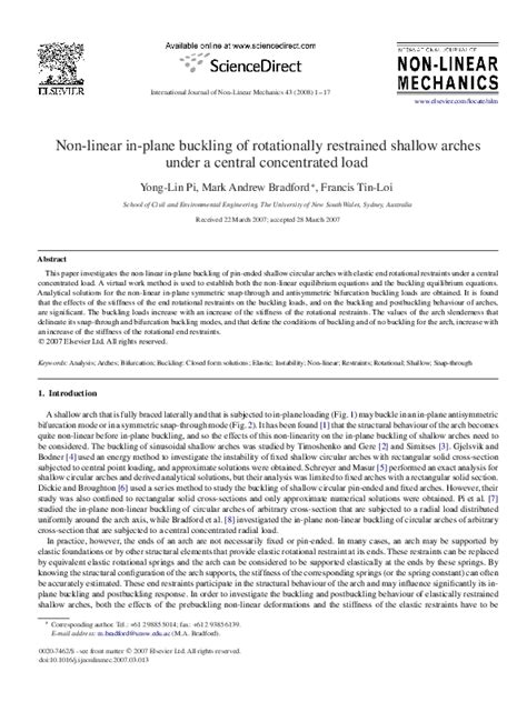 Pdf Non Linear In Plane Buckling Of Rotationally Restrained Shallow