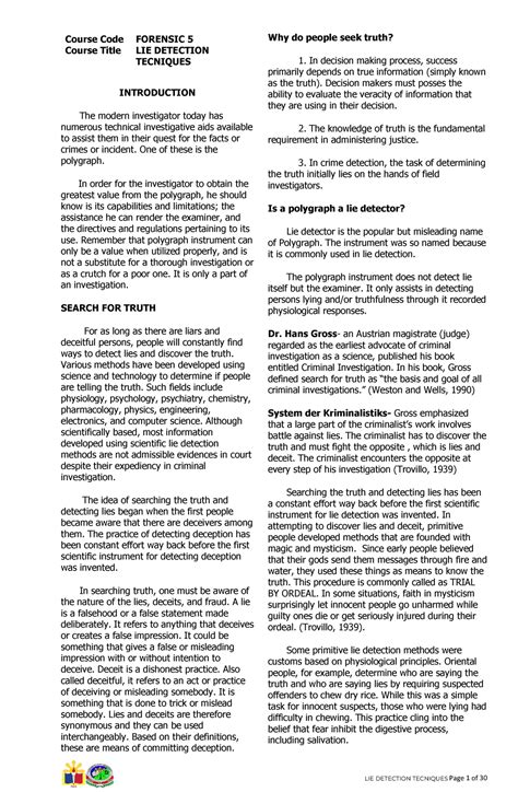 Notes For Lie Detection Techniques 2nd Sem Ucu Introduction The