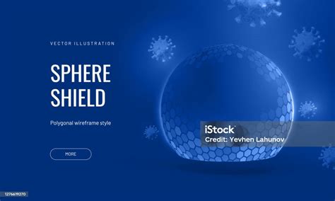파란색 배경에 방패 버블 및 바이러스 보호 벡터 일러스트레이션을 강제합니다 추상적 인 스타일의 에너지 방패의 형태로 미생물로부터 배너 보호 또는 면역 또는 예방 막는 동작에