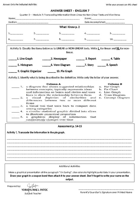 Module 7 Answer Answer Sheet English 7 Quarter 2 Module 7