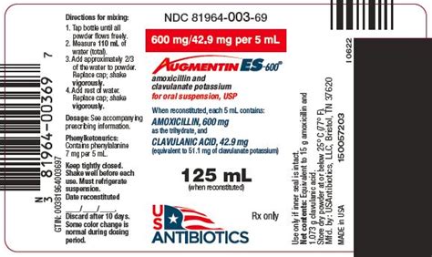 Augmentin Es 600 Usantibiotics Llc Fda Package Insert