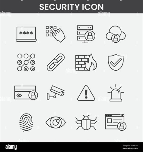 Security Icon Set Minimal Line Art Symbols Of Cyber Safety Surveillance Firewall Lock And