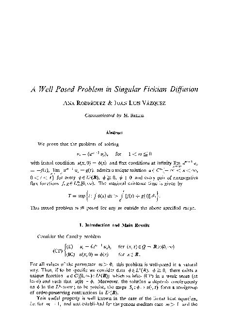 Pdf A Well Posed Problem In Singular Fickian Diffusion