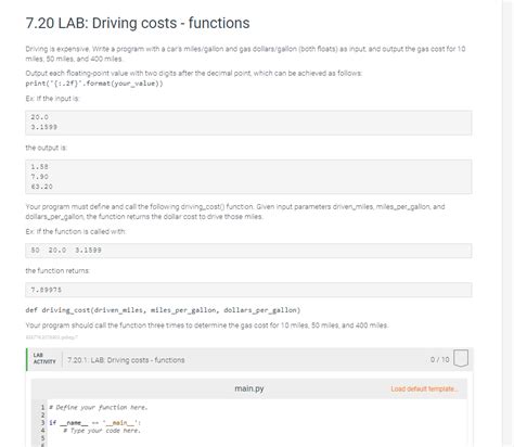 solved 7 20 lab driving costs functions driving is