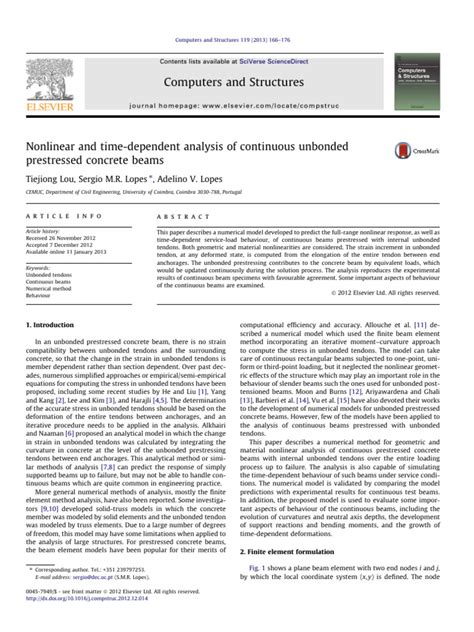 Nonlinear And Time Dependent Analysis Of Continuous Unbonded Pre Stressed Beam Pdf Beam