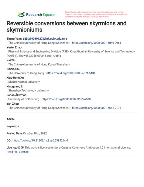 Pdf Reversible Conversions Between Skyrmions And Skyrmioniums