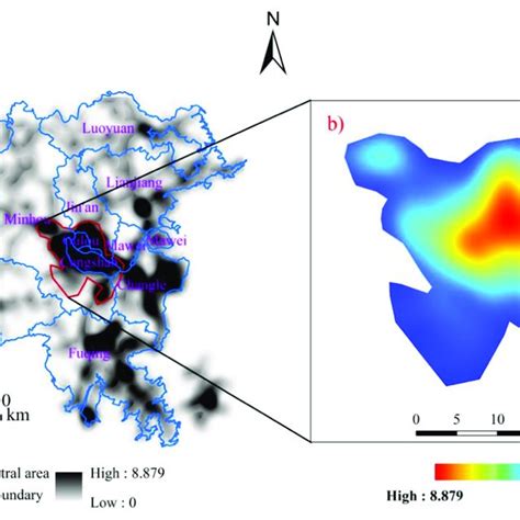 Kernel Density Estimation Kde Of The Road Network At The Town Level Download Scientific